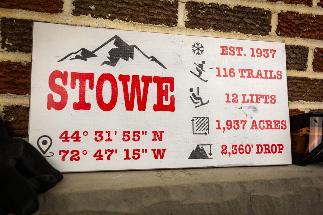 Stowe Ski Resort Statistics Sign - Unique Vermont Mountain Cabin Wall ...