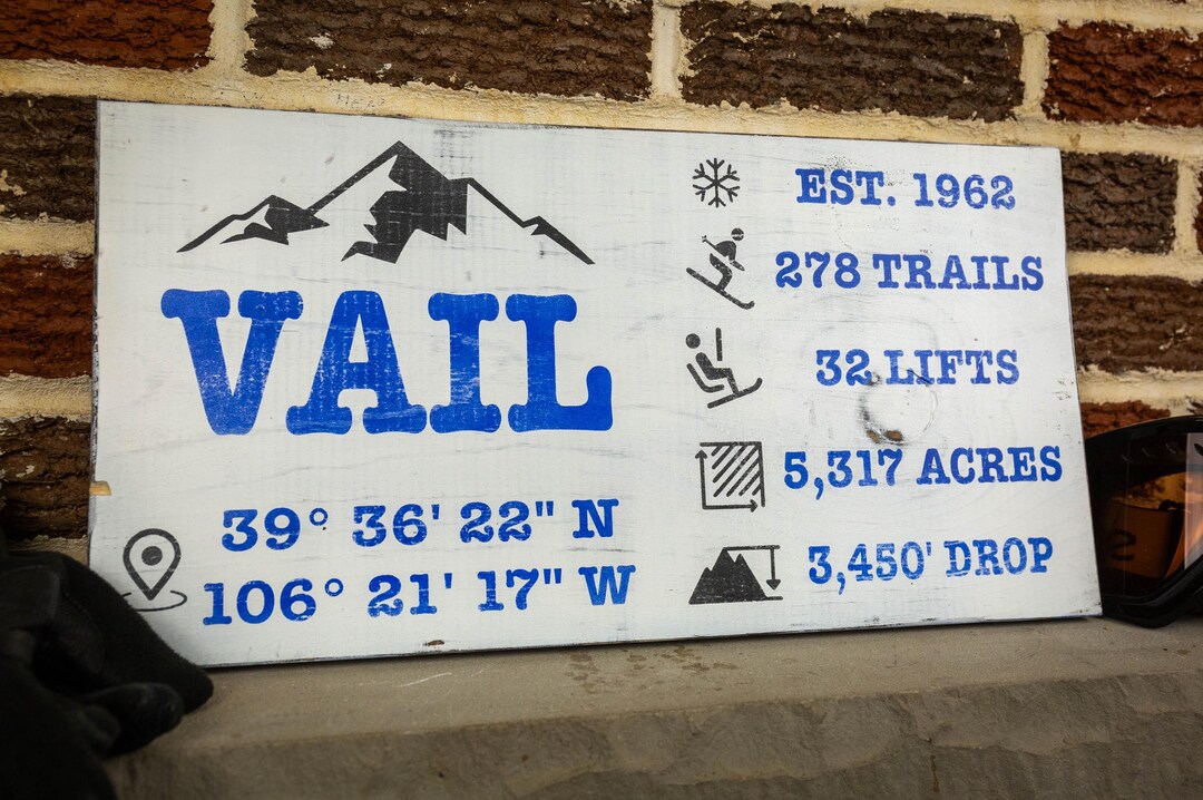 Vail Ski Resort Statistics Sign - Unique Colorado Mountain Cabin Wall ...