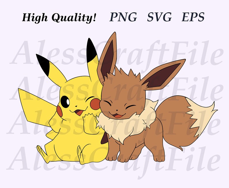 Pikachu & Eevee in Color Vector Layered Custom Cut SVG PNG EPS Files - Etsy
