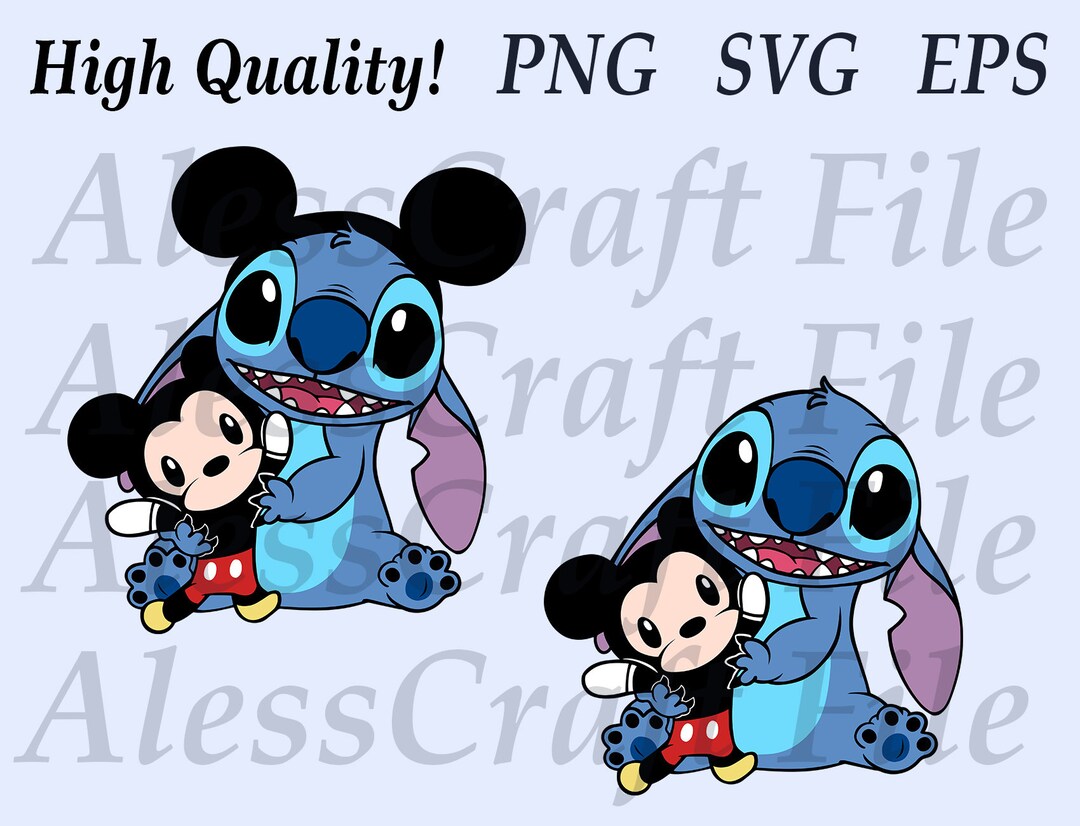 Stitch and Mickey Toy in Color Set 4 W/ Mickey's Ears Vector Layered ...
