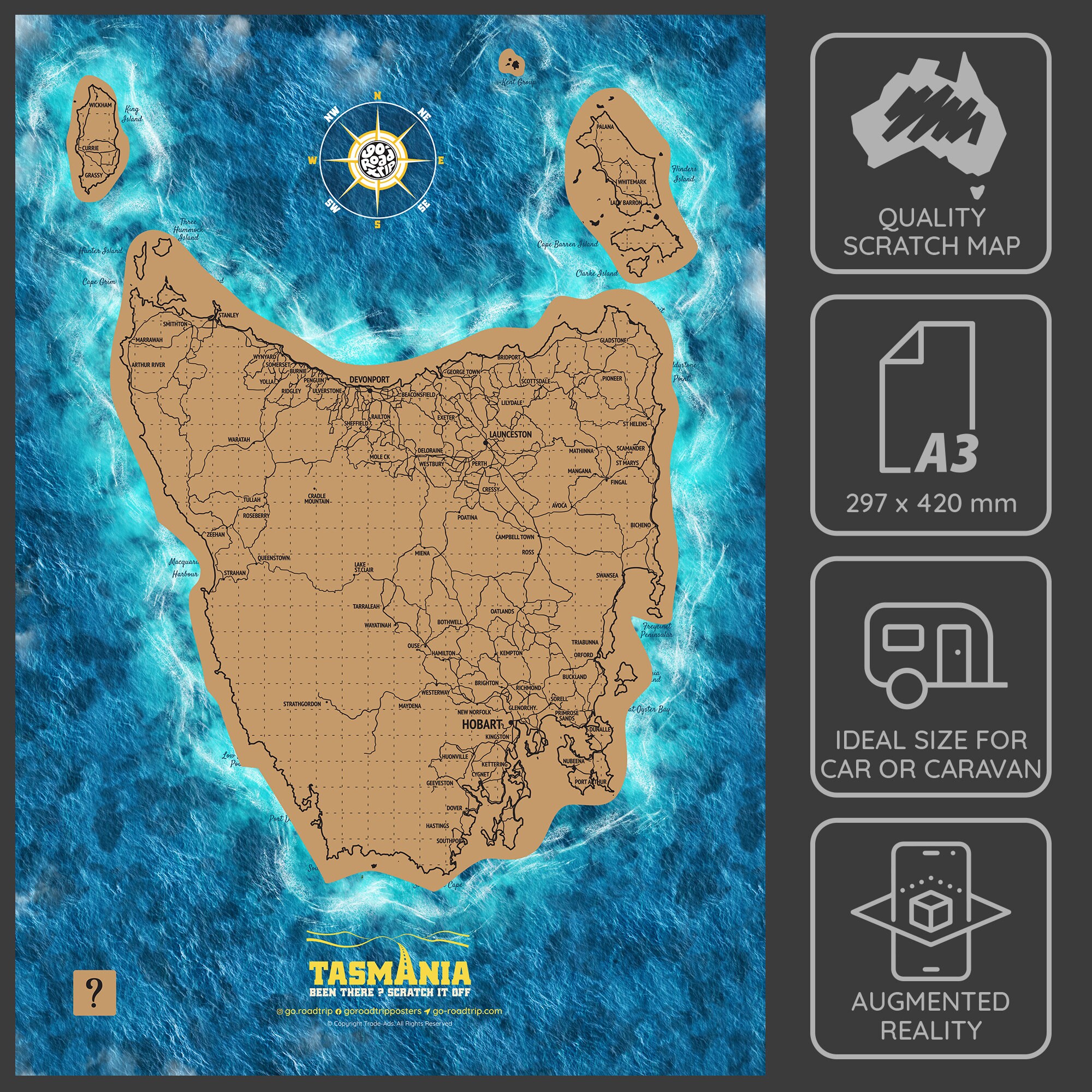 Tasmania Scratch off Map: Travel Poster, Find the Lizards - Etsy Australia