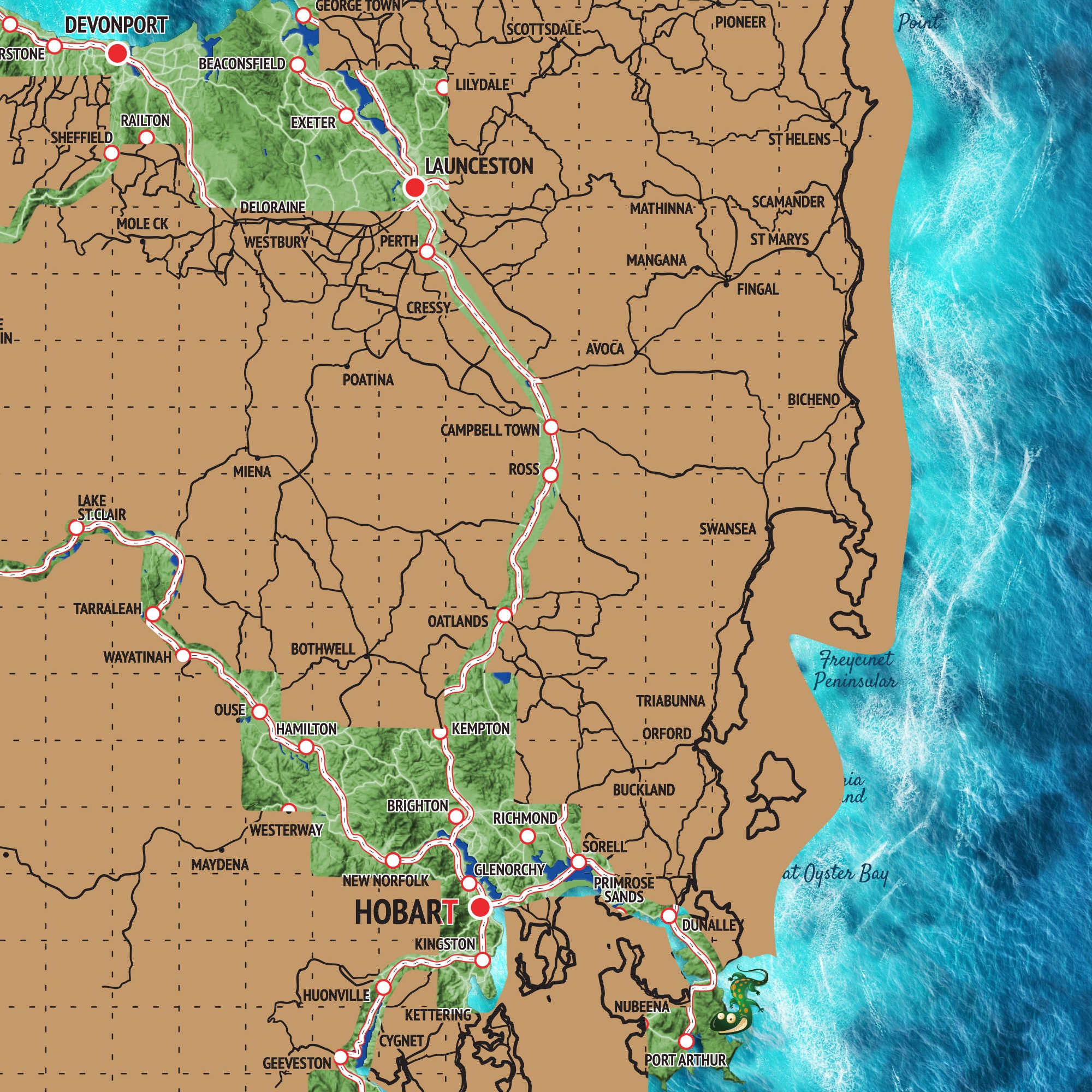 Tasmania Scratch off Map: Travel Poster, Find the Lizards - Etsy Australia