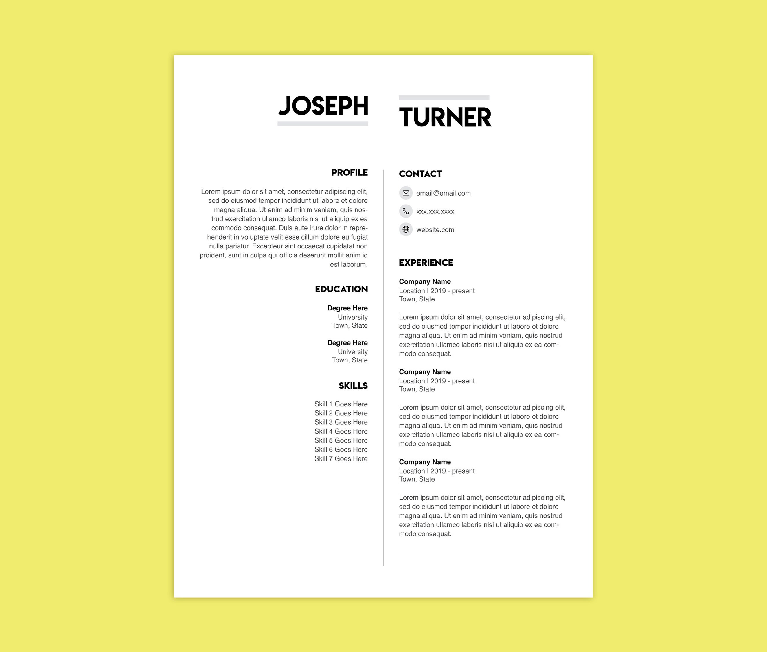 Modern Resume Template Simple / Minimal Minimalist for Mac - Etsy