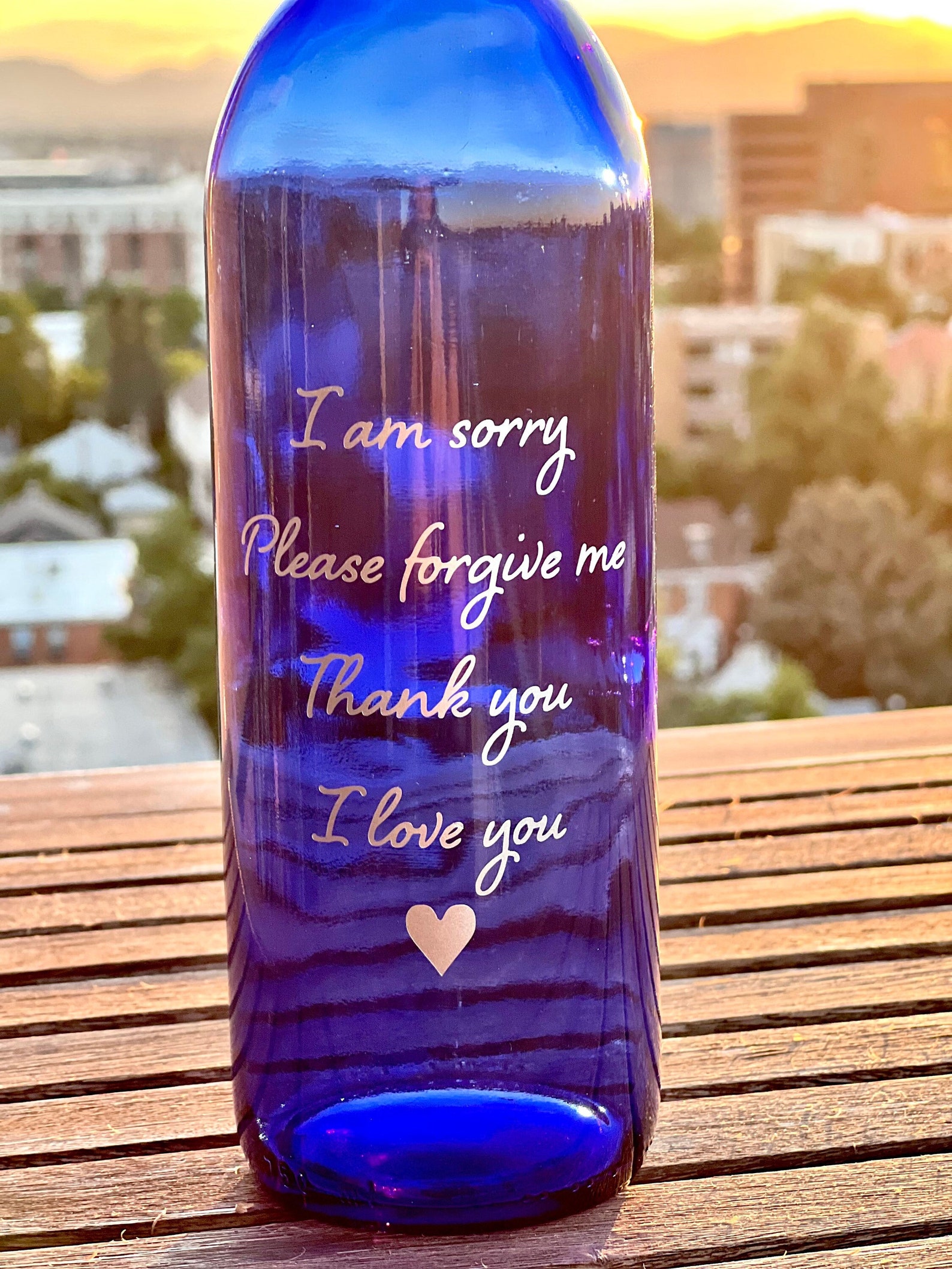 Ho'oponopono Blue Solar Bottle + Prayer - Etsy