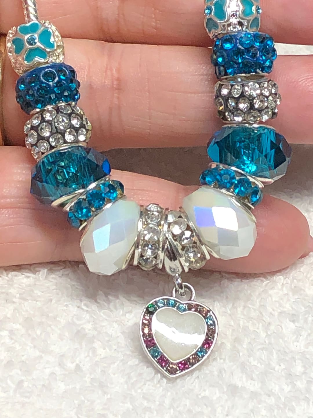 Pandora Like Charm Bracelet. Stunning Surrounded HEART. Lovely Blue ...