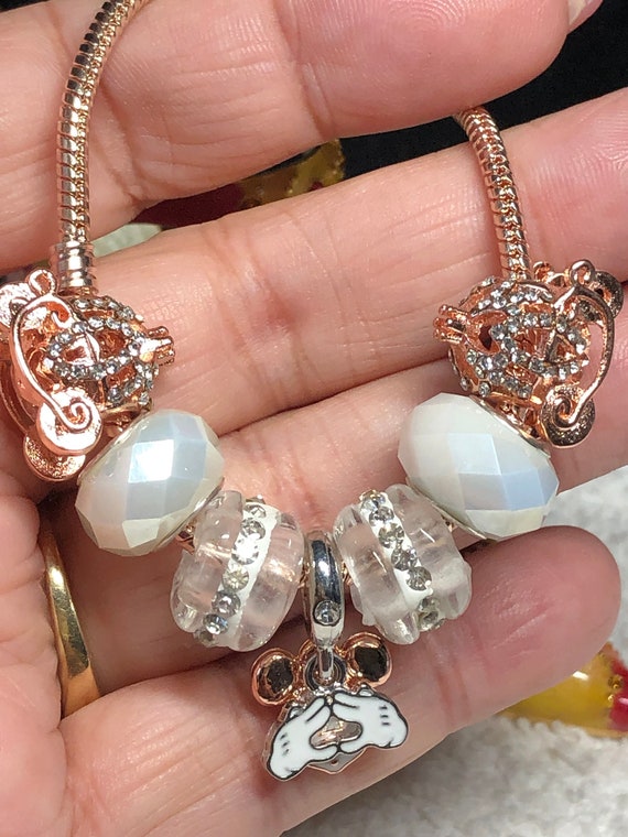 Charm Bracelet Pandora Like. Bashful peeking DANGLE Mouse With Rose Gold Accents 2 Amazing Rose Gold Princess Carriages HOT Gift for Her Etsy