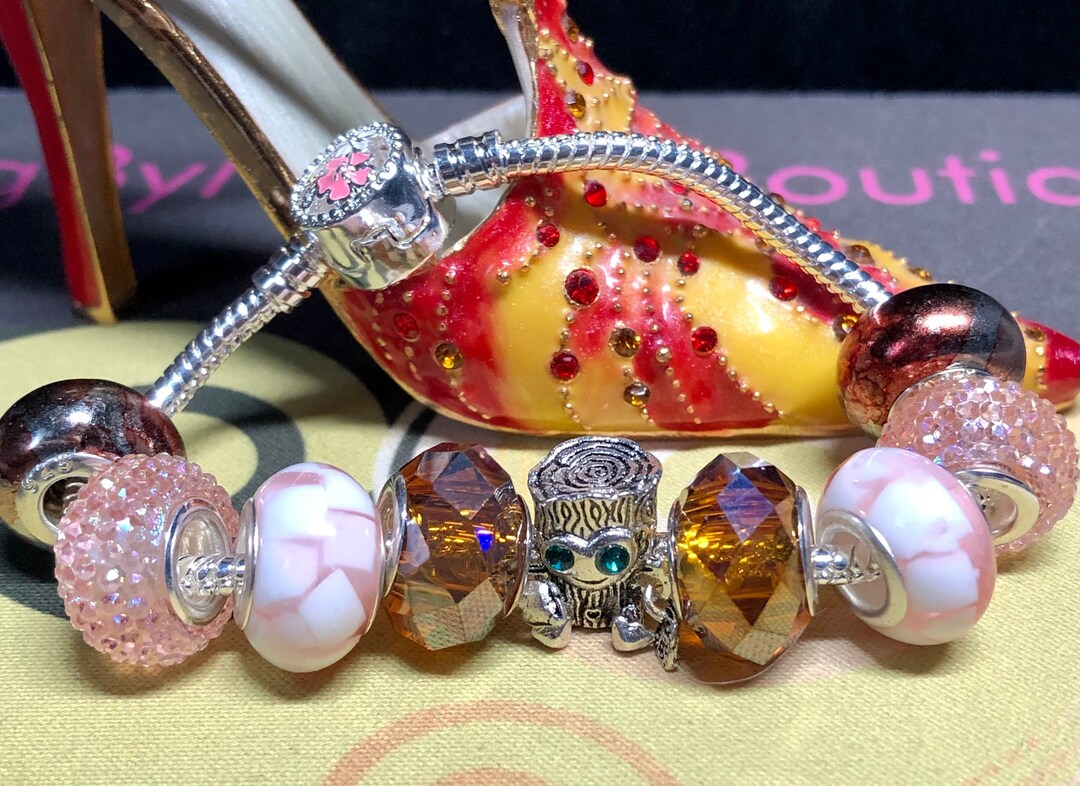 Pandora Like Charm Bracelet. Cute Charms With Copper and Pink Accents ...