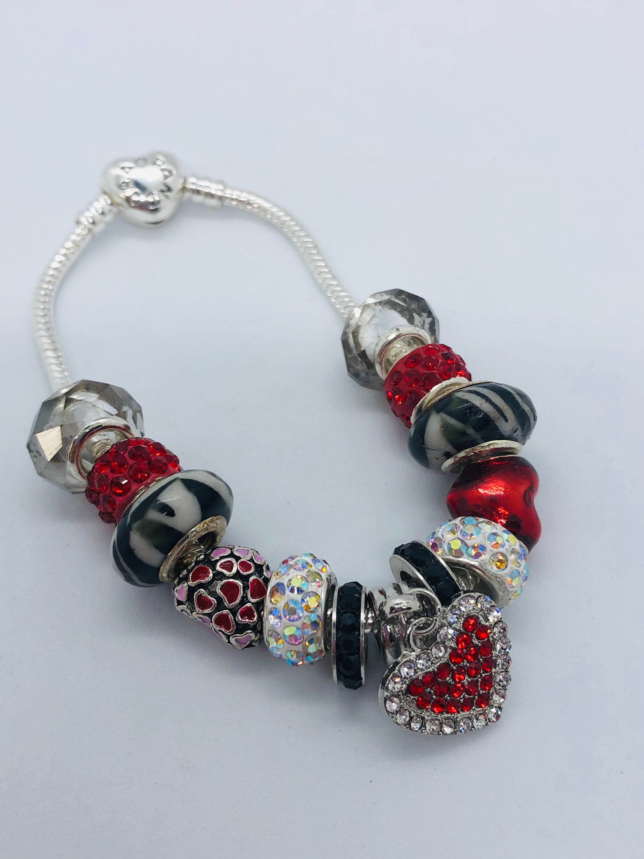Bold RED HEART Pandora Like Charm Bracelet Gorgeous Romantic - Etsy UK
