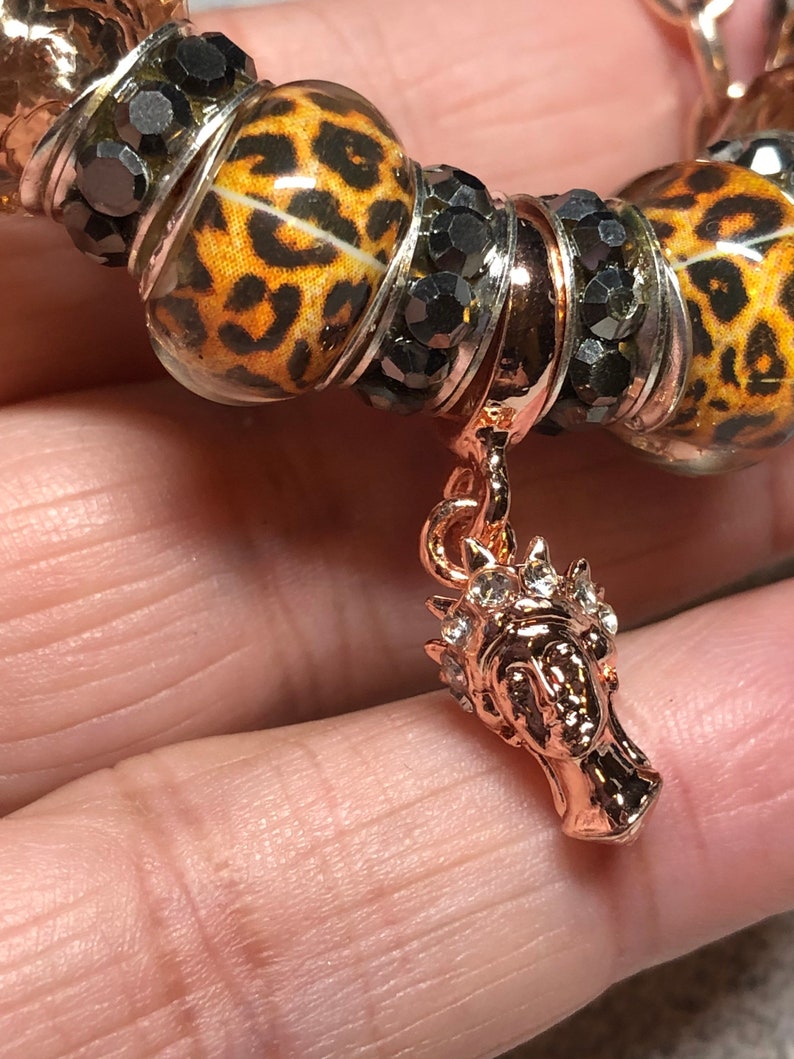 Charm Bracelet Pandora Like. Dangle ROSE GOLD Lady Liberty Head/leopard ...