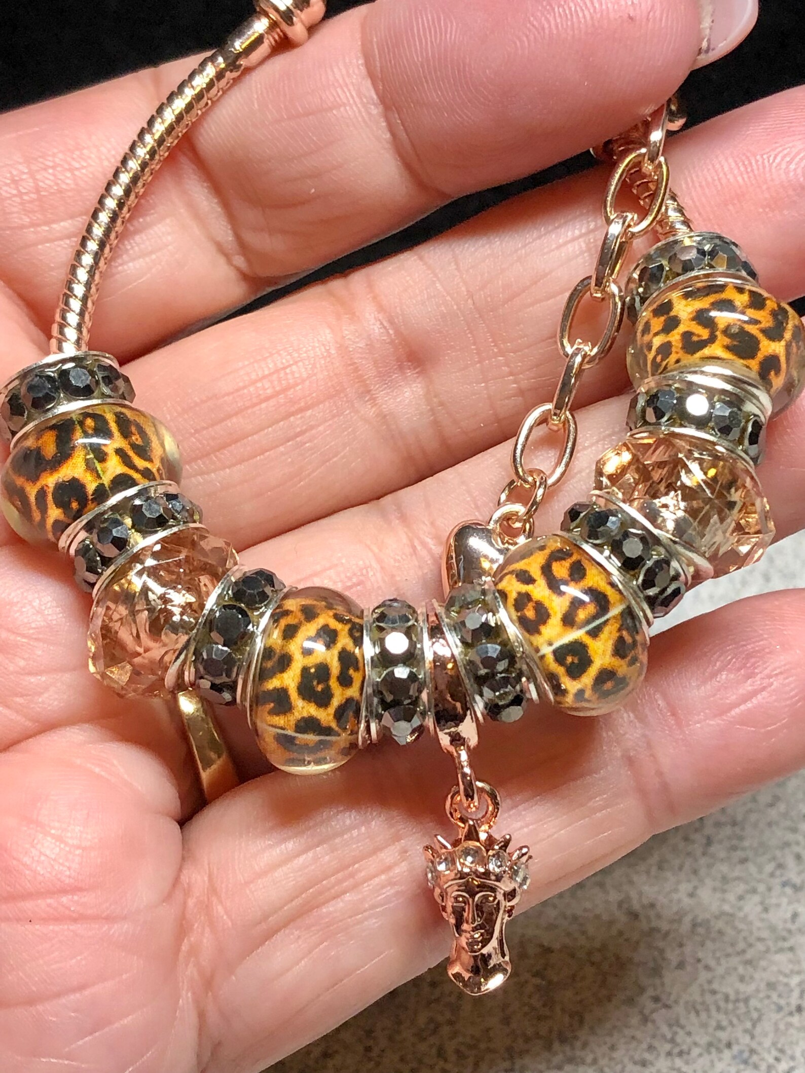 Charm Bracelet Pandora Like. Dangle ROSE GOLD Lady Liberty Head/leopard ...