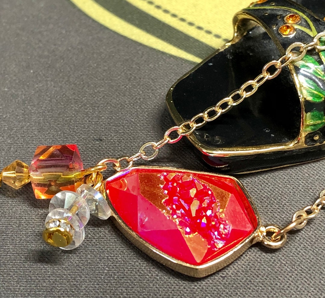 Bright RED Druzy Necklace/pendant Yellow Gold Metal Chain - Etsy