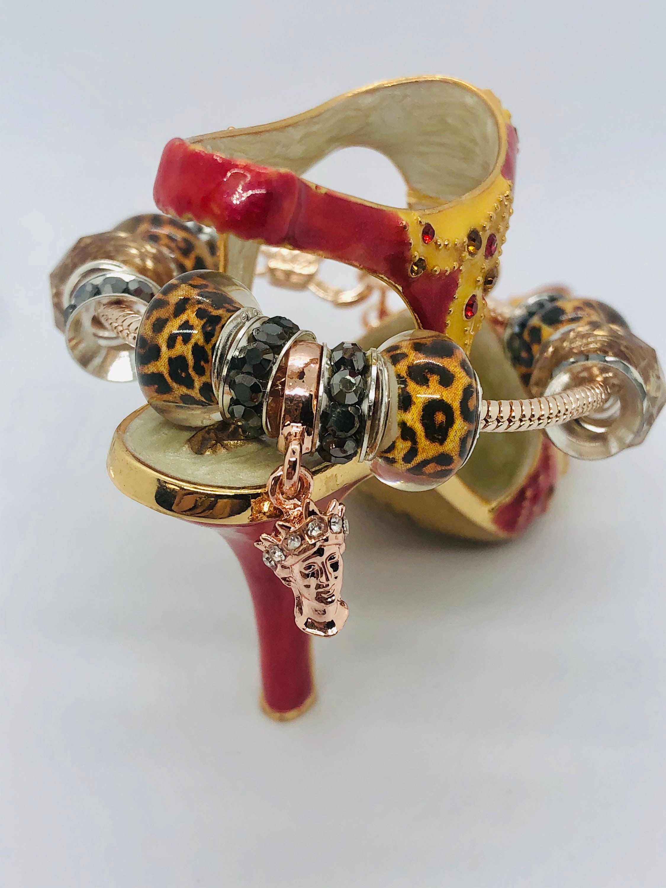 Charm Bracelet Pandora Like. Dangle ROSE GOLD Lady Liberty Head/leopard ...