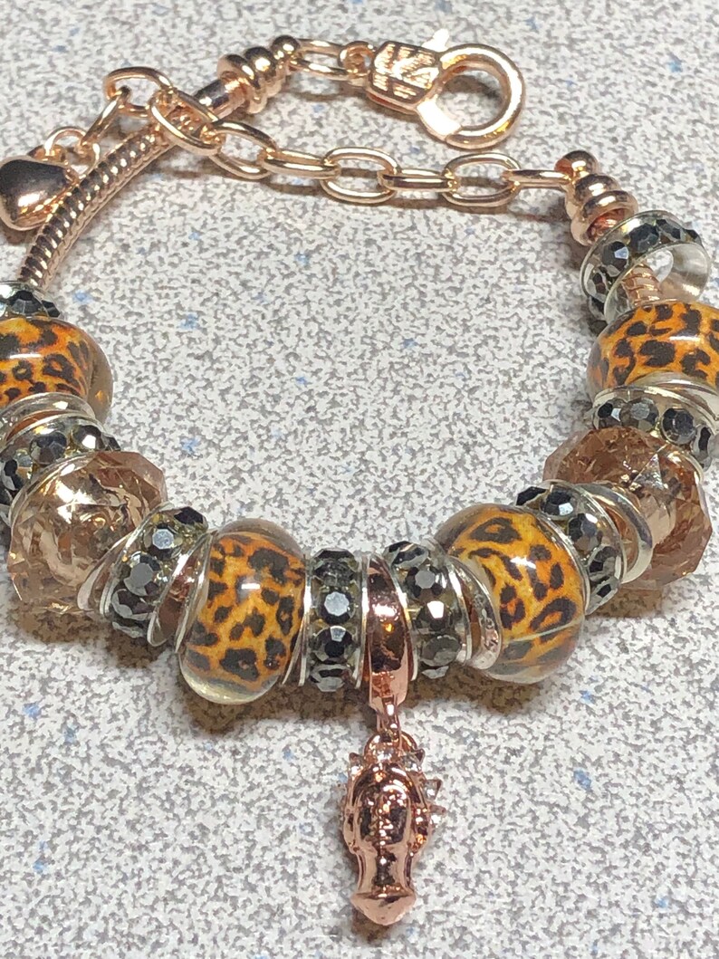 Charm Bracelet Pandora Like. Dangle ROSE GOLD Lady Liberty Head/leopard ...
