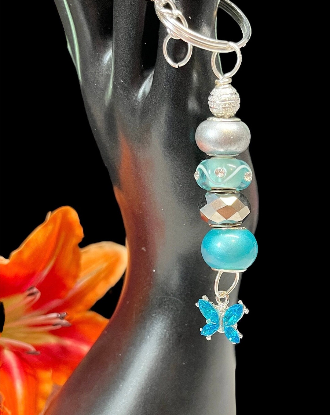 PANDORA Inspired Blue BLING and Butterfly Key Fob/keychain for Phone ...