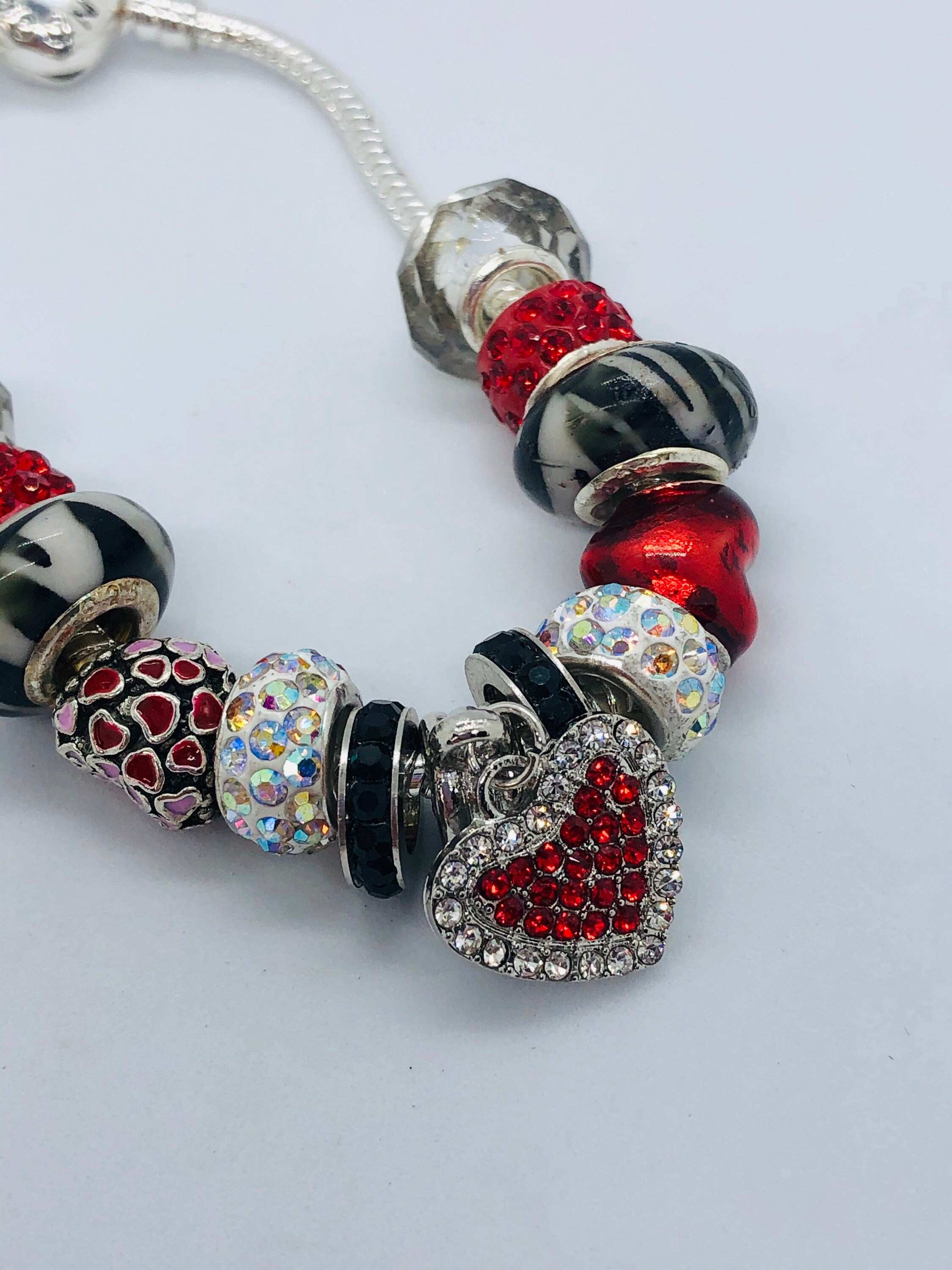 Bold RED HEART Pandora Like Charm Bracelet Gorgeous Romantic - Etsy UK