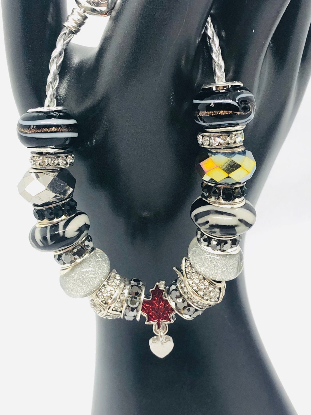 Charm Bracelet Pandora Like, Canada Maple/ Canada Theme, Pave Tulips ...