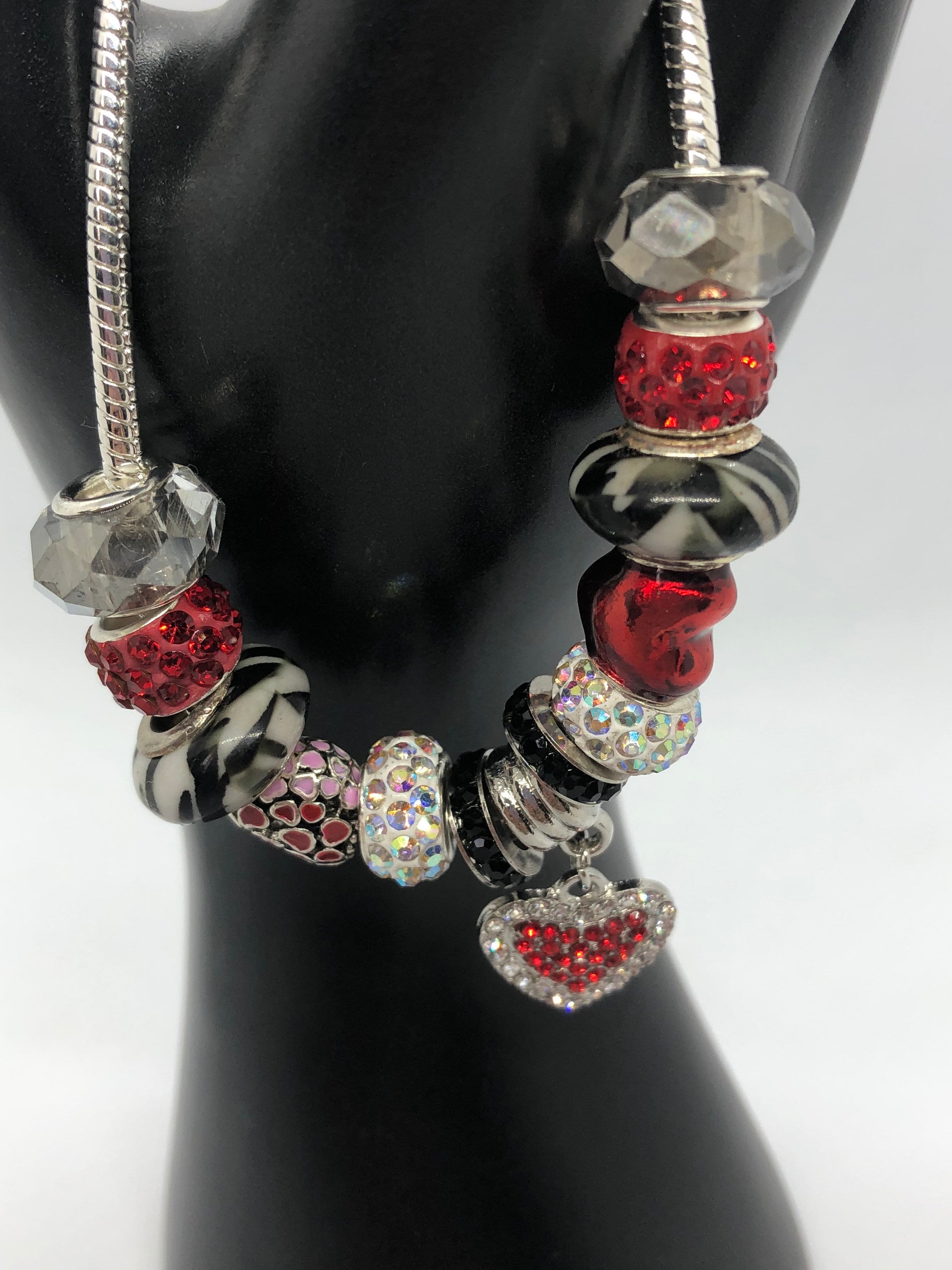 Bold RED HEART Pandora Like Charm Bracelet Gorgeous Romantic - Etsy UK