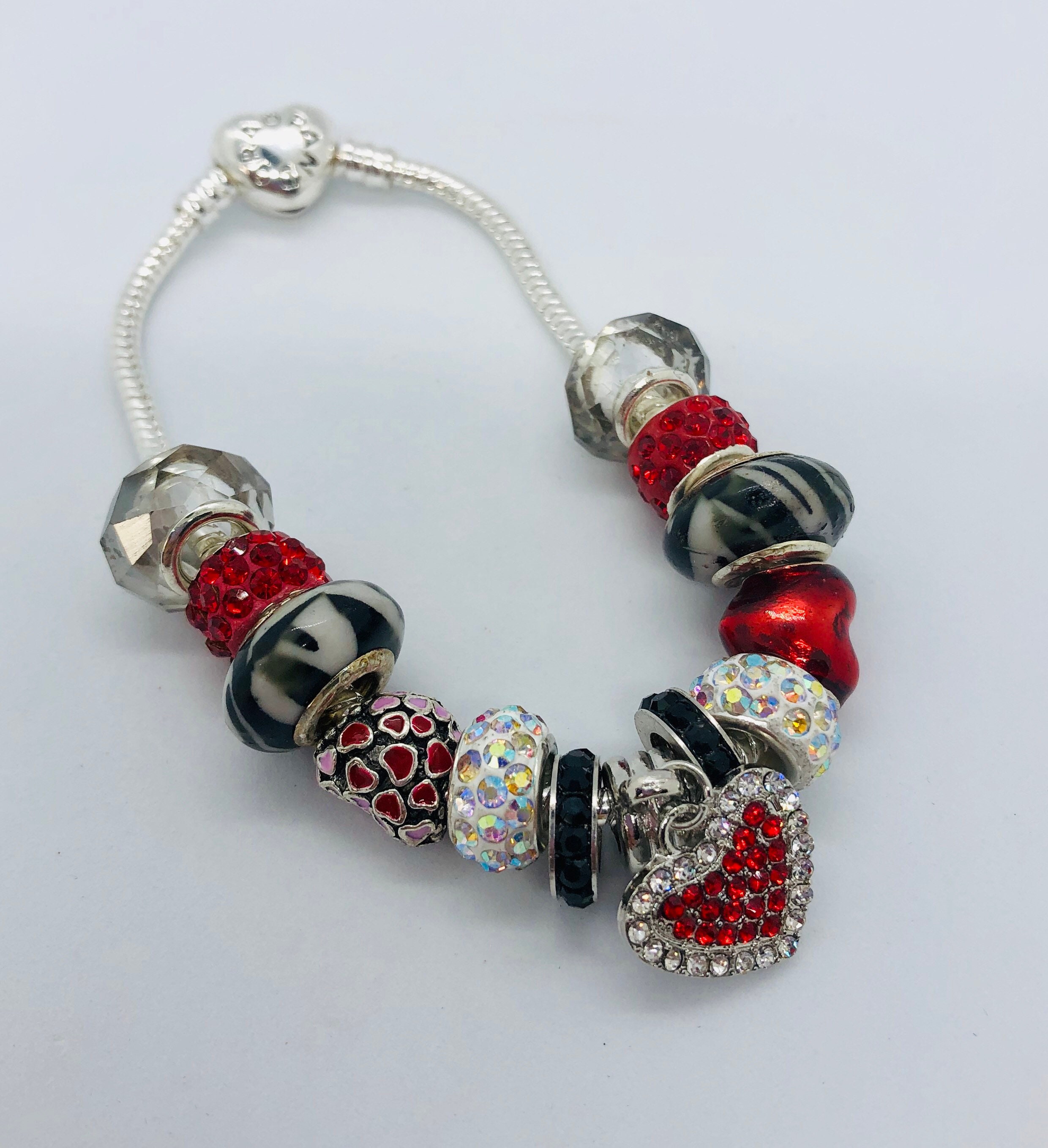 Bold RED HEART Pandora Like Charm Bracelet Gorgeous Romantic - Etsy UK
