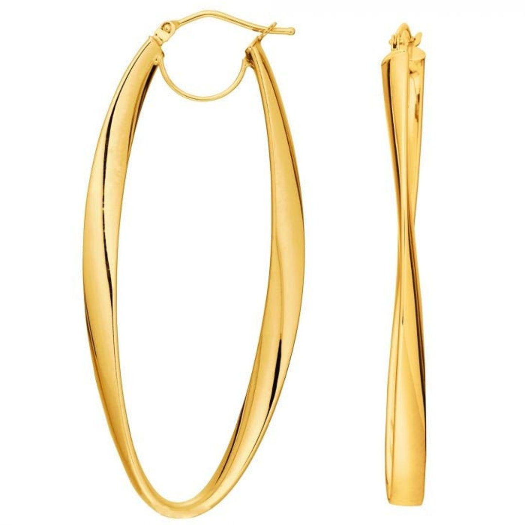 14K Yellow Gold Twisted Oval Hinged Hoop Earring With Hinged Closure ...