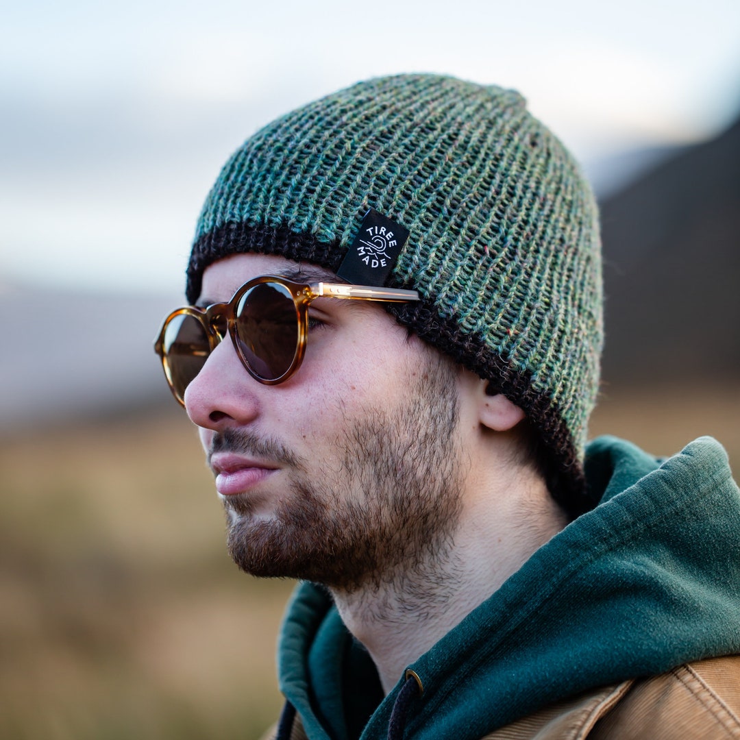 Green & Charcoal Men's and Women’s Pull on Beanie Hat, Handmade Woolly ...