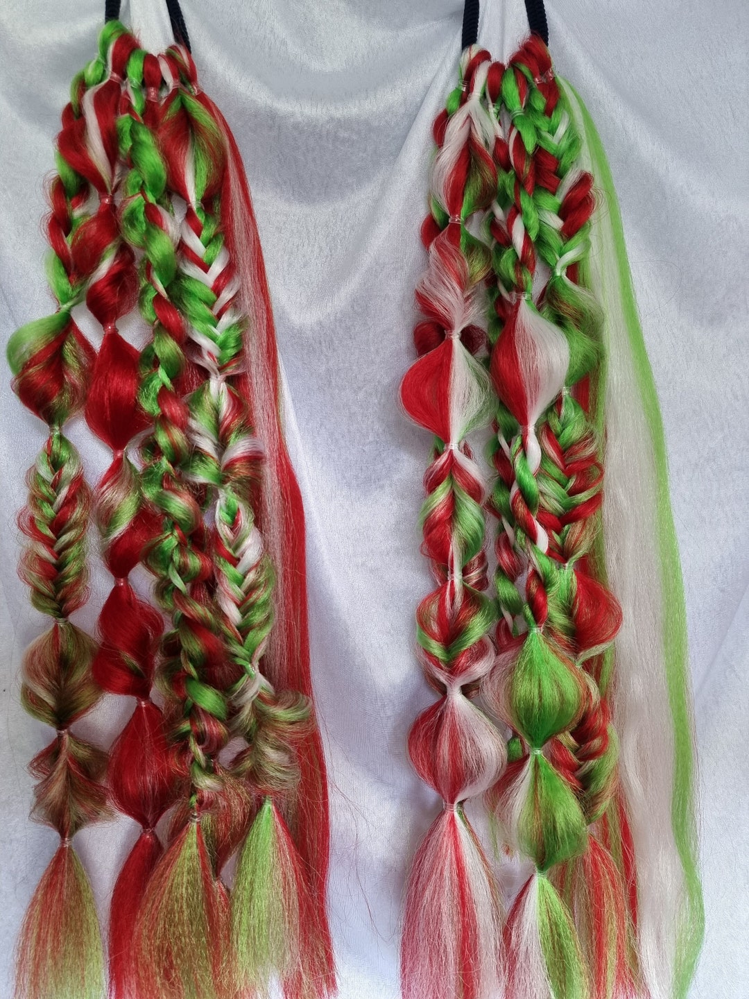 Christmas Braids, Festival Braids, Red Green White Hair Extensions ...