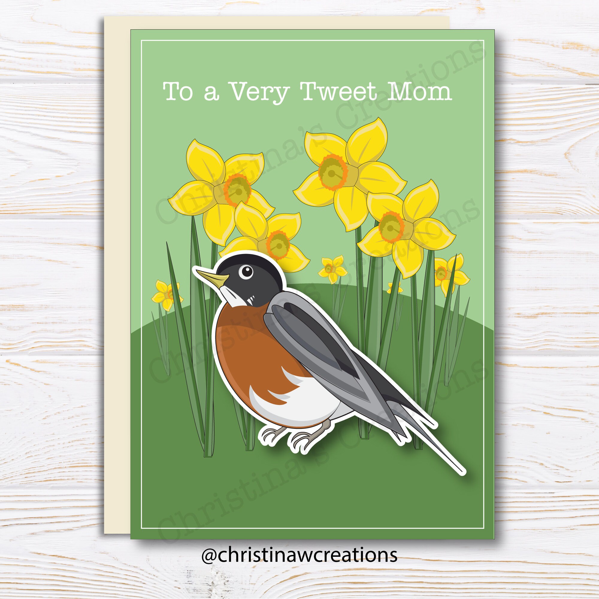 Cute Robin Bird Card Mom Bird Lover Gift Daffodils | Etsy