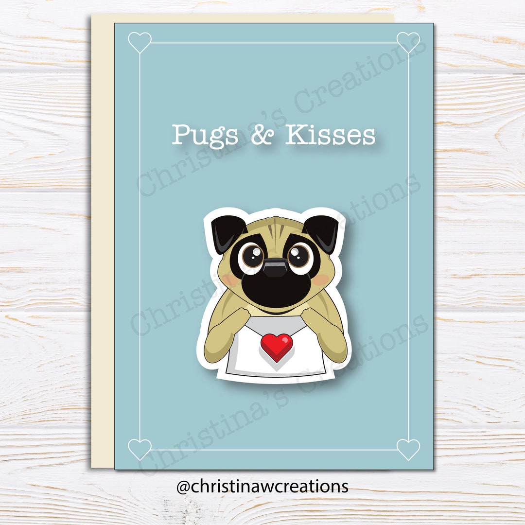 Cute Pug Valentine Card / Pugs and Kisses / Aniversario / - Etsy España