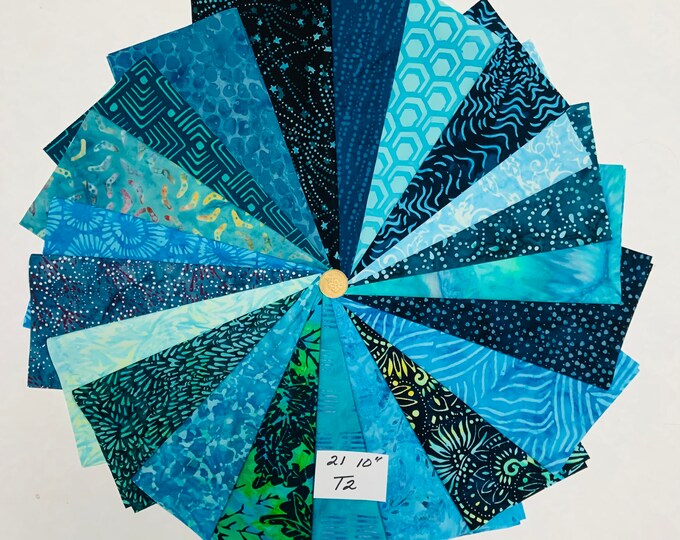 21 10 Batik Layer Cake Squares Blue Green T2-10 - Etsy
