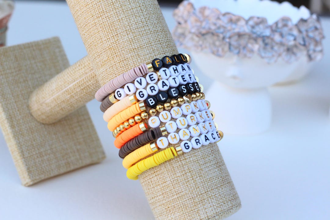 Thanksgiving Bracelets for Women, Heishi Beads Bracelet, Fall Colors ...