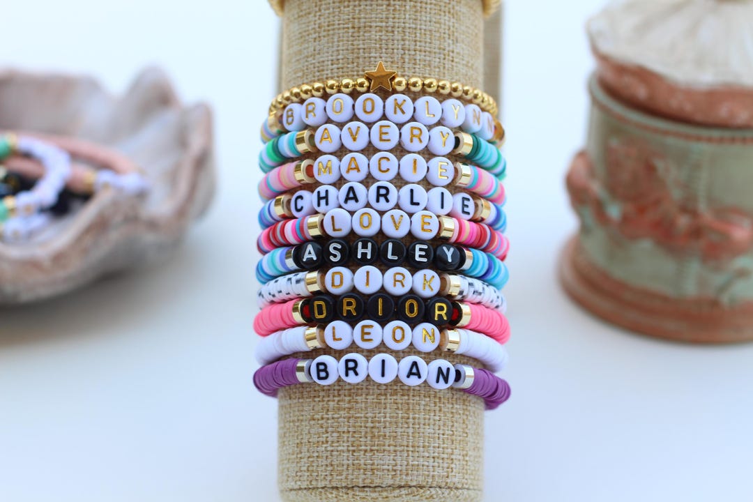 Full of Color Name Bracelet | Custom Bead Bracelet | Heishi Bracelet ...