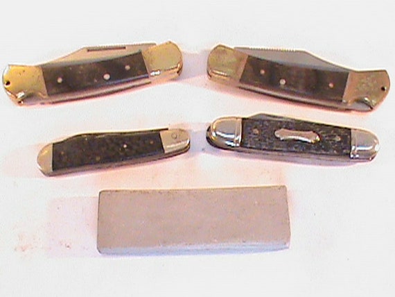4 Lock Blade Pocket Knives With Sharpening Stone - Etsy