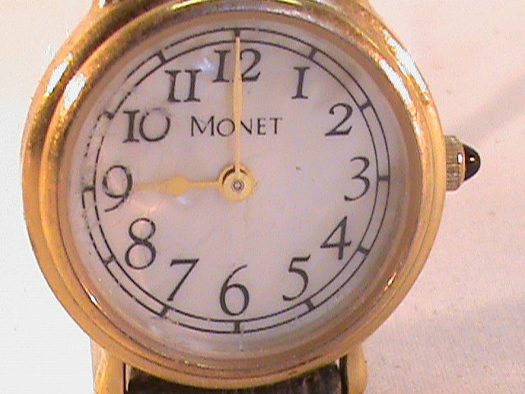 Vintage Women's MONET Watch With Black Leather Band Needs Battery or ...
