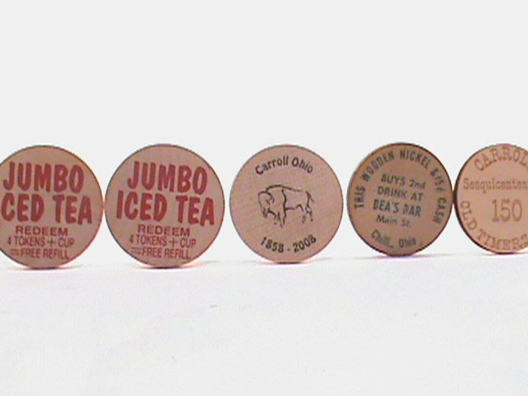 5-vintage Wooden Advertising Tokens Carroll Ohio 150 Celebration the ...