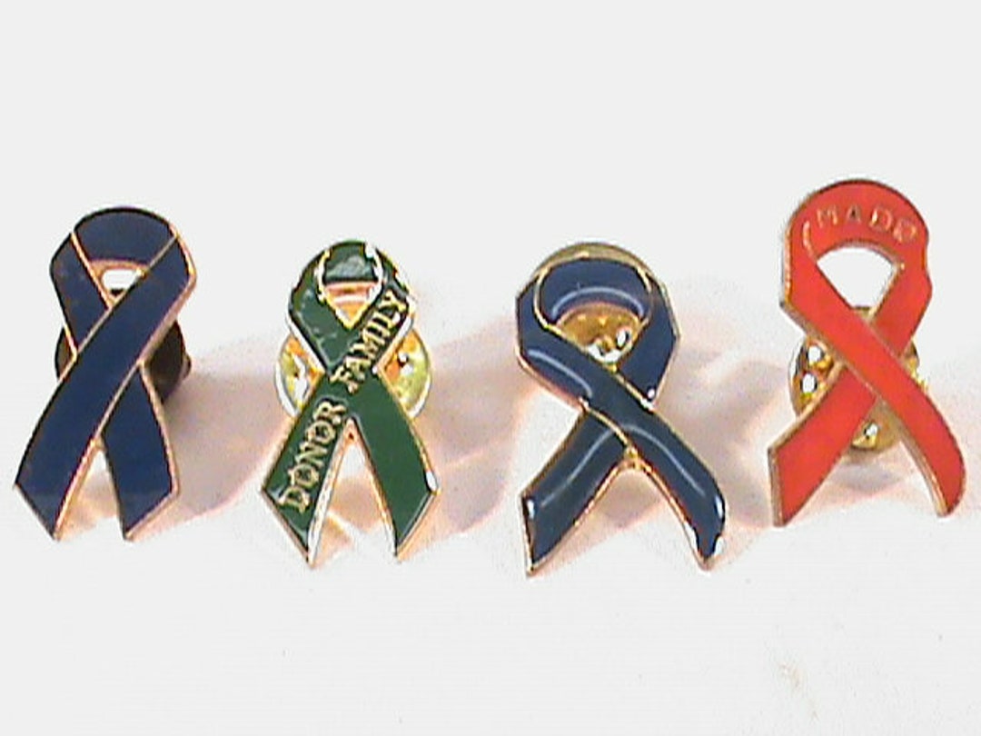 4-vintage Blue Red Green Ribbon Lapel Pins MADD Donor Family - Etsy
