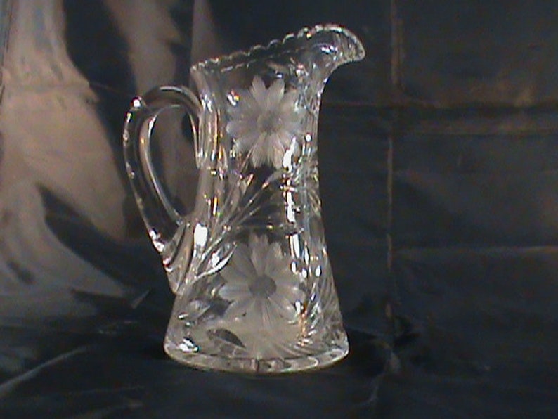 Vintage 9 Inch Cut Glass Tapered Water Pitcher Sunflower Pattern No ...