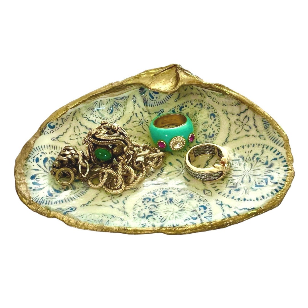 Clamshell Trinket/ring Dish/key Holder OOAK Handmade Blue & White ...