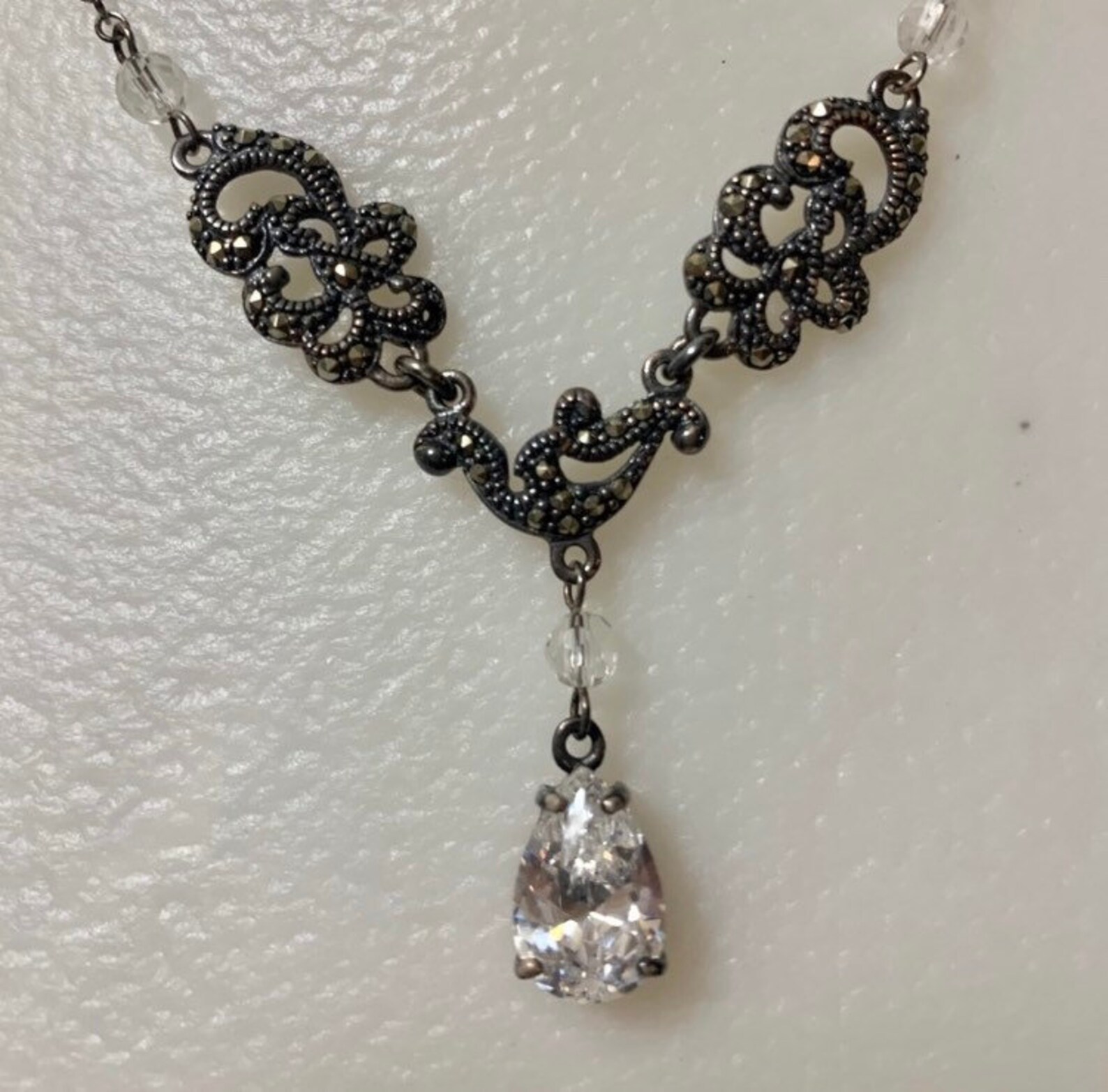 Teardrop Pendant Choker Necklace, Marcasite Style Scroll Design - Etsy