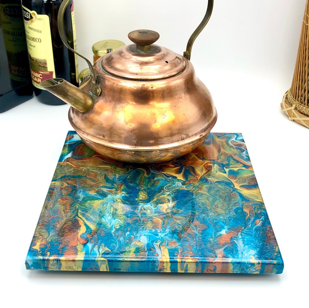8x8, Elegant Blue & Copper Color Art Piece, Holds Hot Dishes and More ...