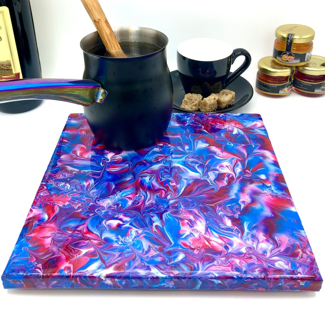 8x8” Heatproof Art Trivet, Fluid Artwork is Resin Coated, Glasslike ...