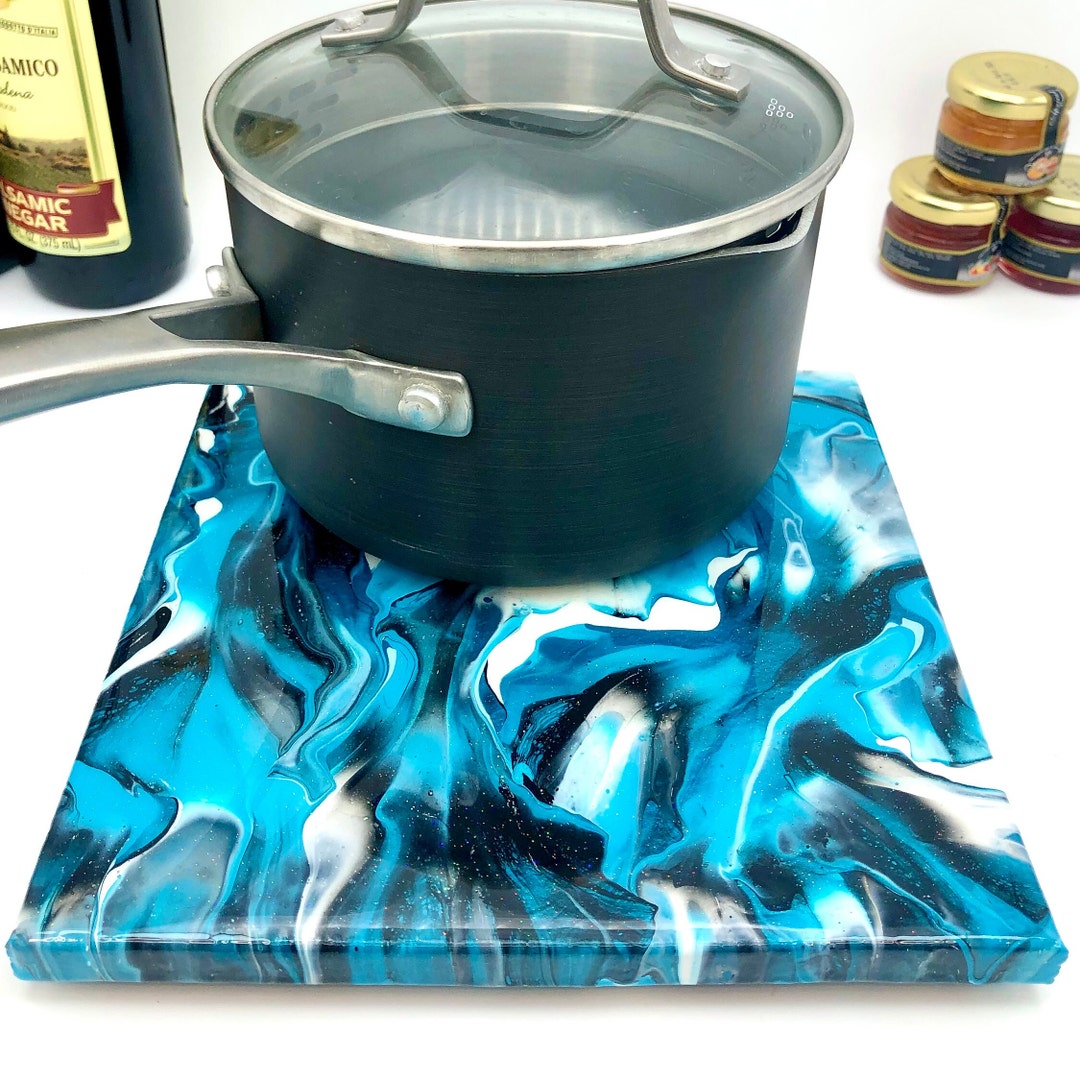 8x8, Blues and Black Tile Art Trivet, Original Artwork is Resin ...