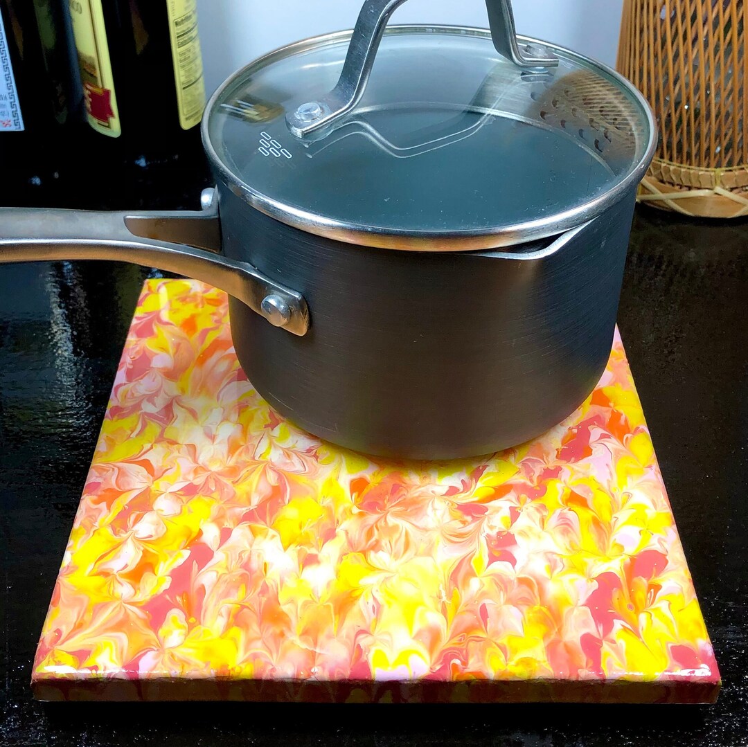 8x8 Sunny Color Fluid Art Trivet Original Artwork is Resin - Etsy