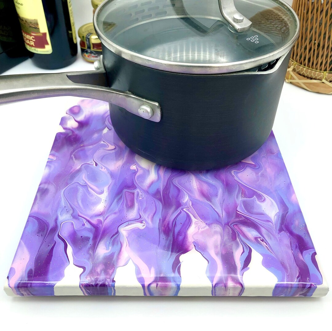 8x8” One of a Kind Art Trivet, Holds Hot Dishes, Handpainted Fluid ...