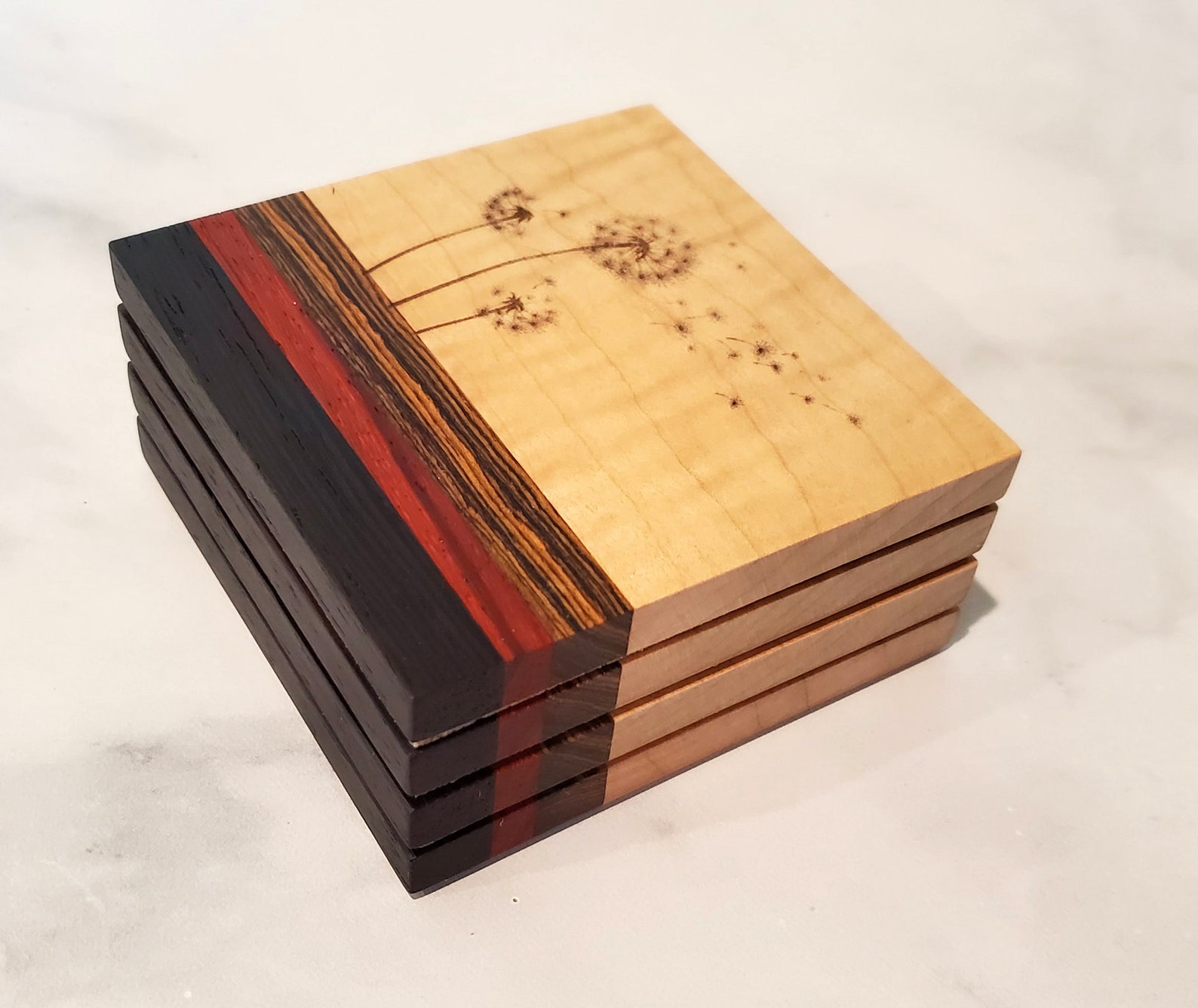 Dandelion Wood Coasters set of 4, Housewarming Gift, Kitchen Gift ...