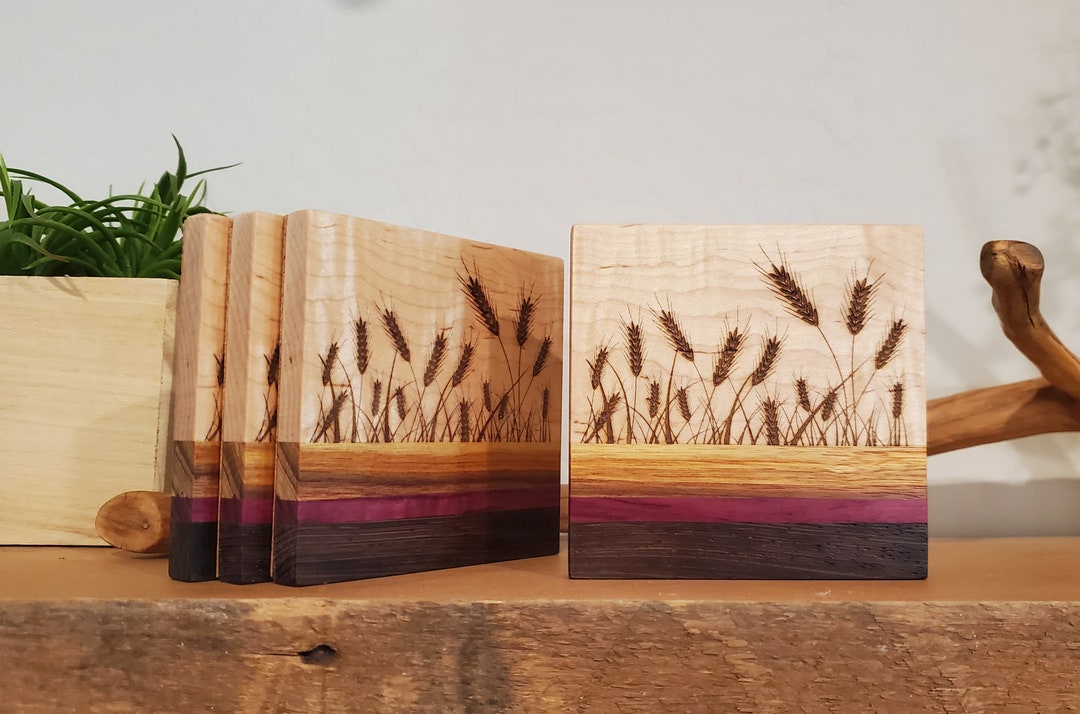 Wheat Wood Coasters set of 4 Housewarming Gift Kitchen - Etsy