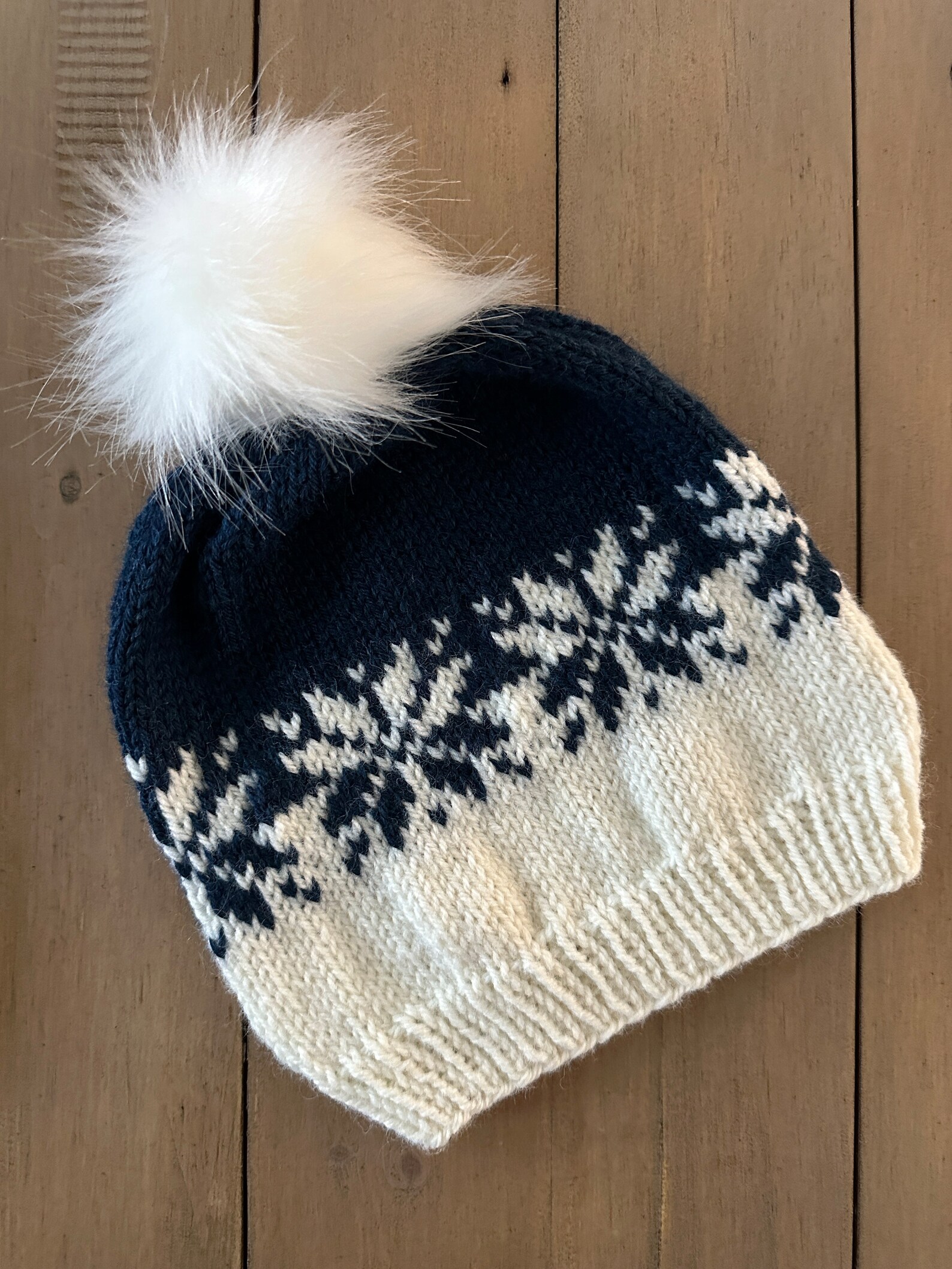 Women's Hand-knit Winter Snow-flake Hat// Hand-knit Fair-isle Hat With ...