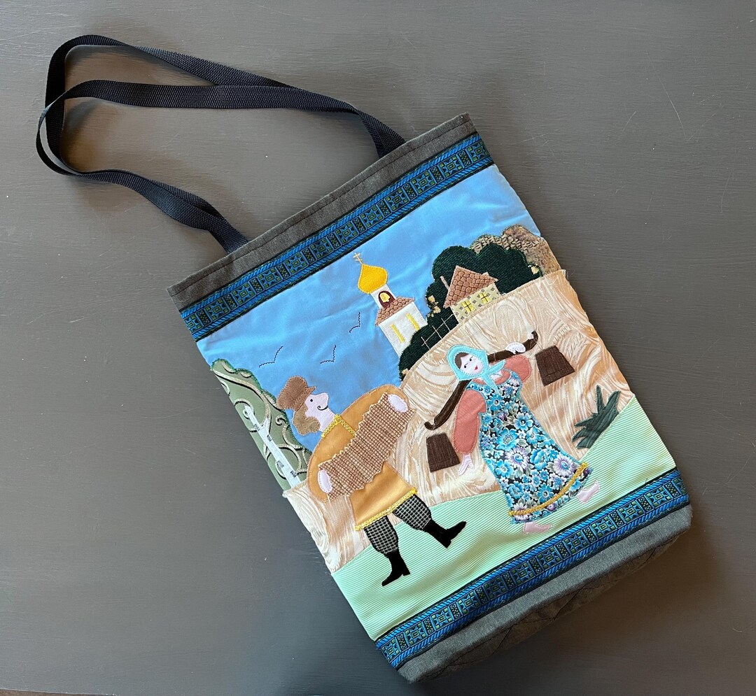 Vintage RUSSIA Tote Bag. Appliqued Fabric Russian Folk Art ...