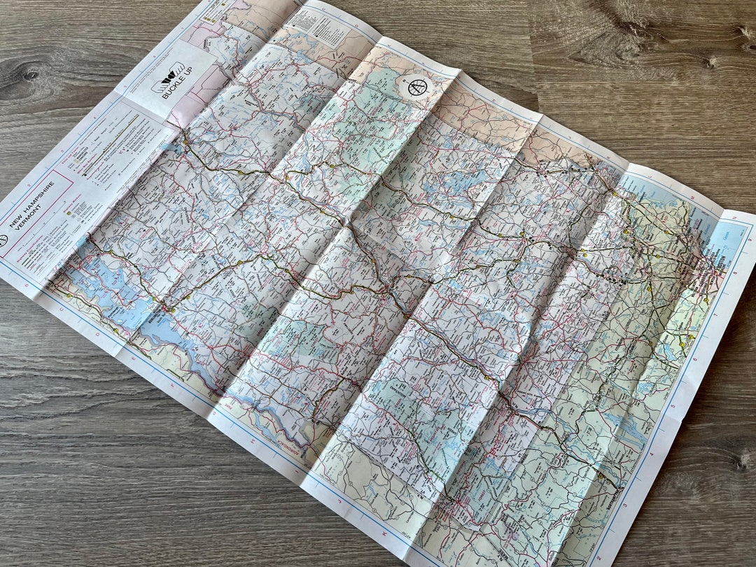 New Hampshire and Vermont Vintage Folded Map - State Map, Folds Flat ...