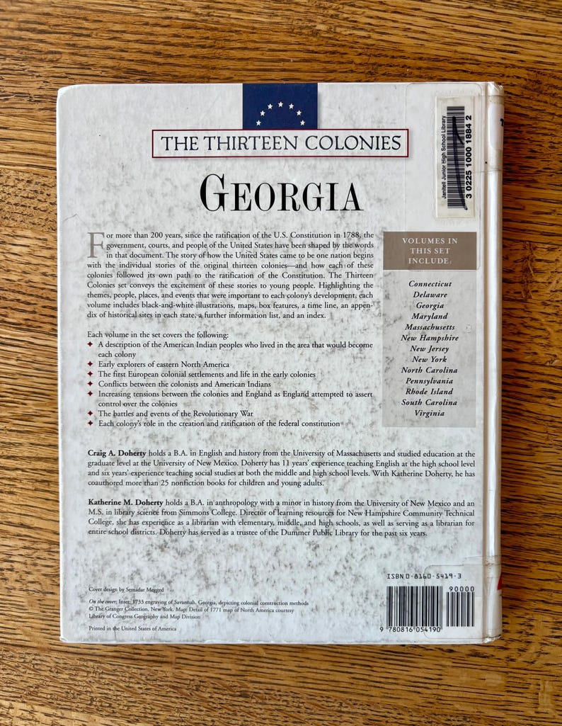 Vintage Georgia History Book: the Thirteen Colonies Series, 2005 ...