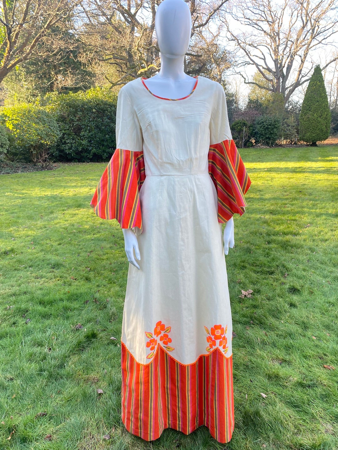 Vintage 1970s Rare Telas Tlaquepaque Mexico Hand Made Maxi Cotton Dress ...