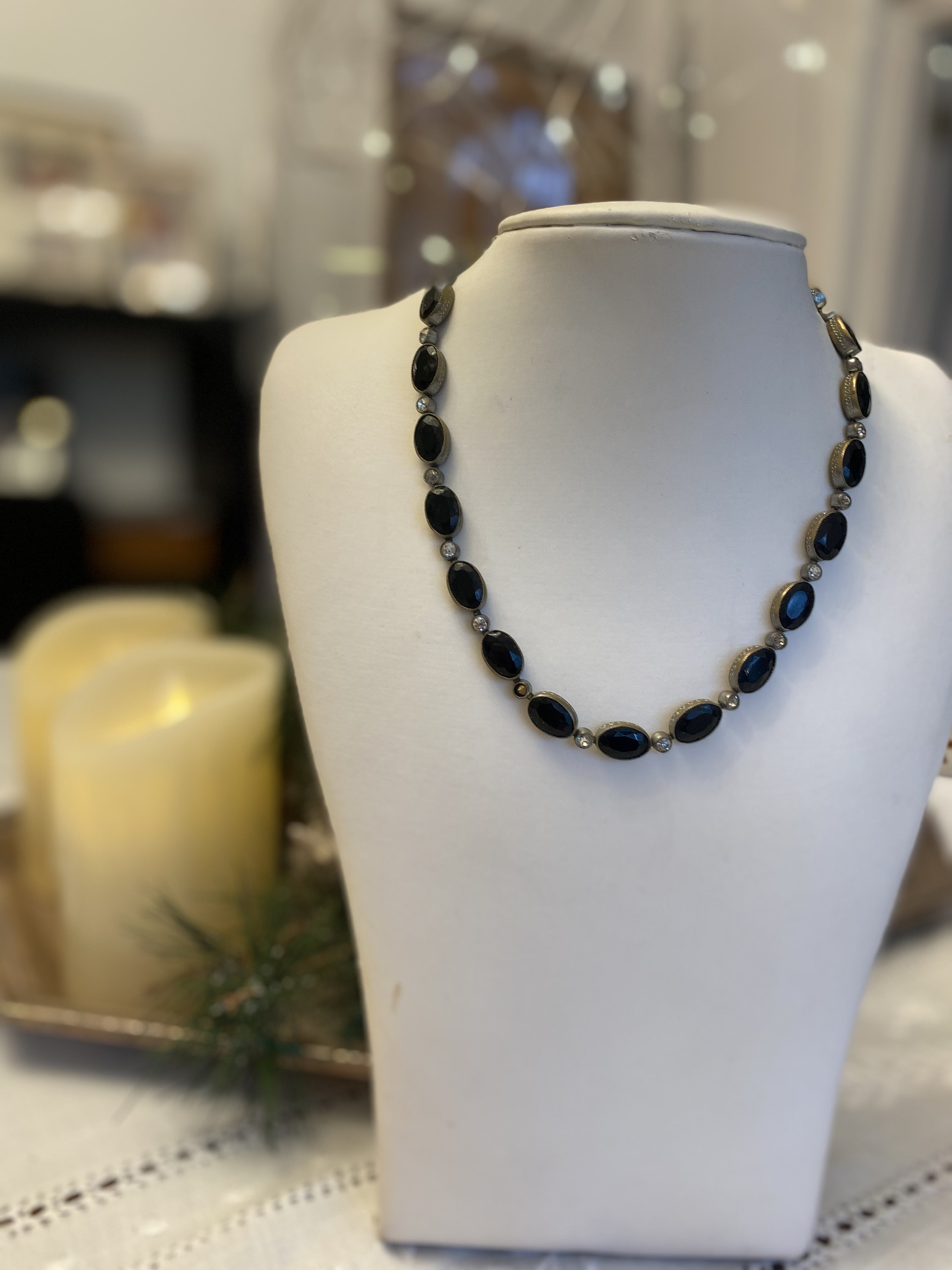 Antique Edwardian Mourning French Jet Paste and Clear Rhinestones ...